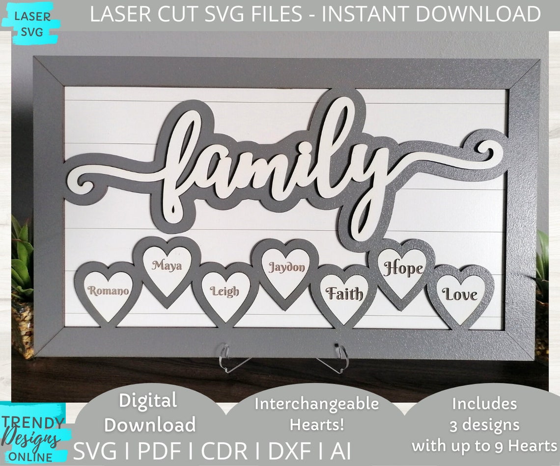 Family Frame Svg Interchangeable Svg Hearts Interchangeable | Etsy