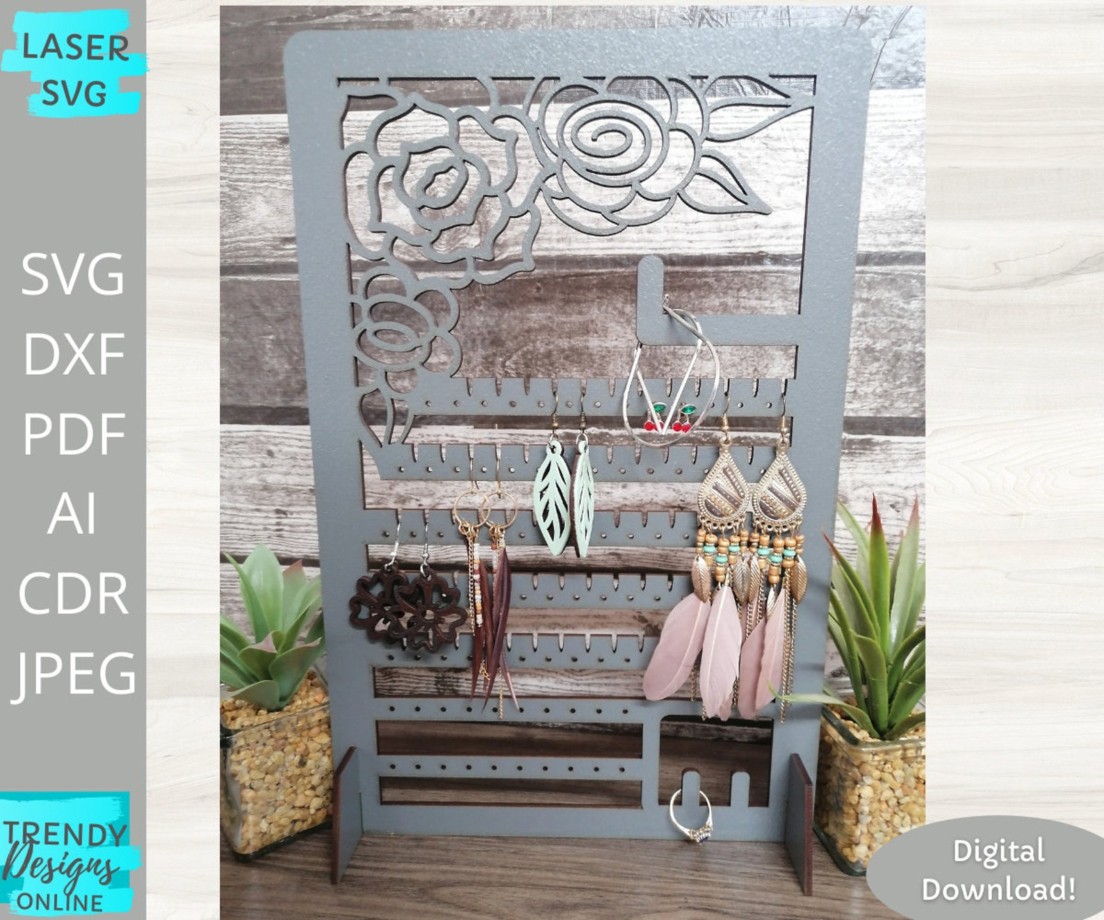 Floral Jewelry Stand Svg Earrings Display Stand Svg Studs - Etsy