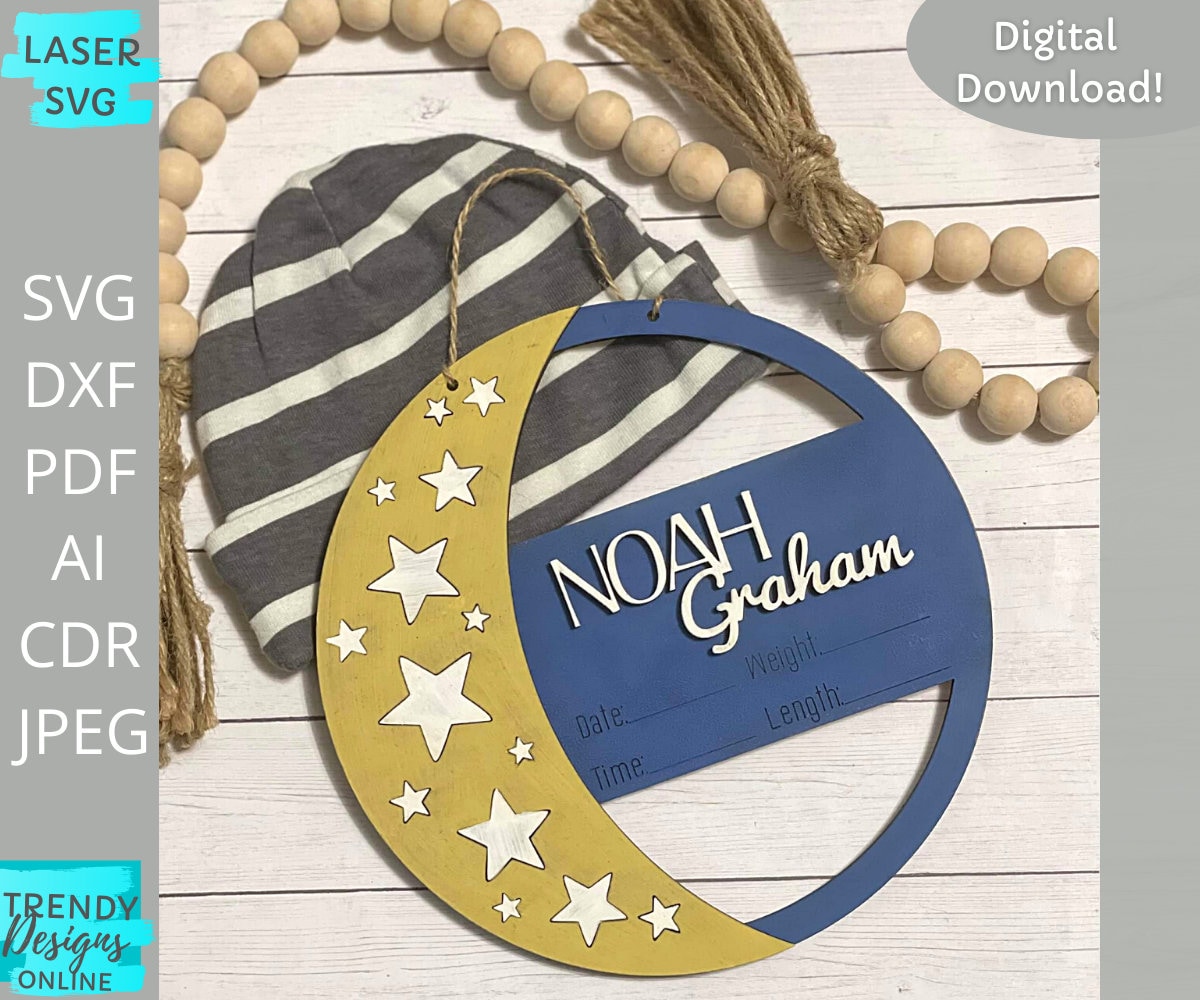 Birth Stat Svg Moon and Stars Newborn Announcement Svg - Etsy