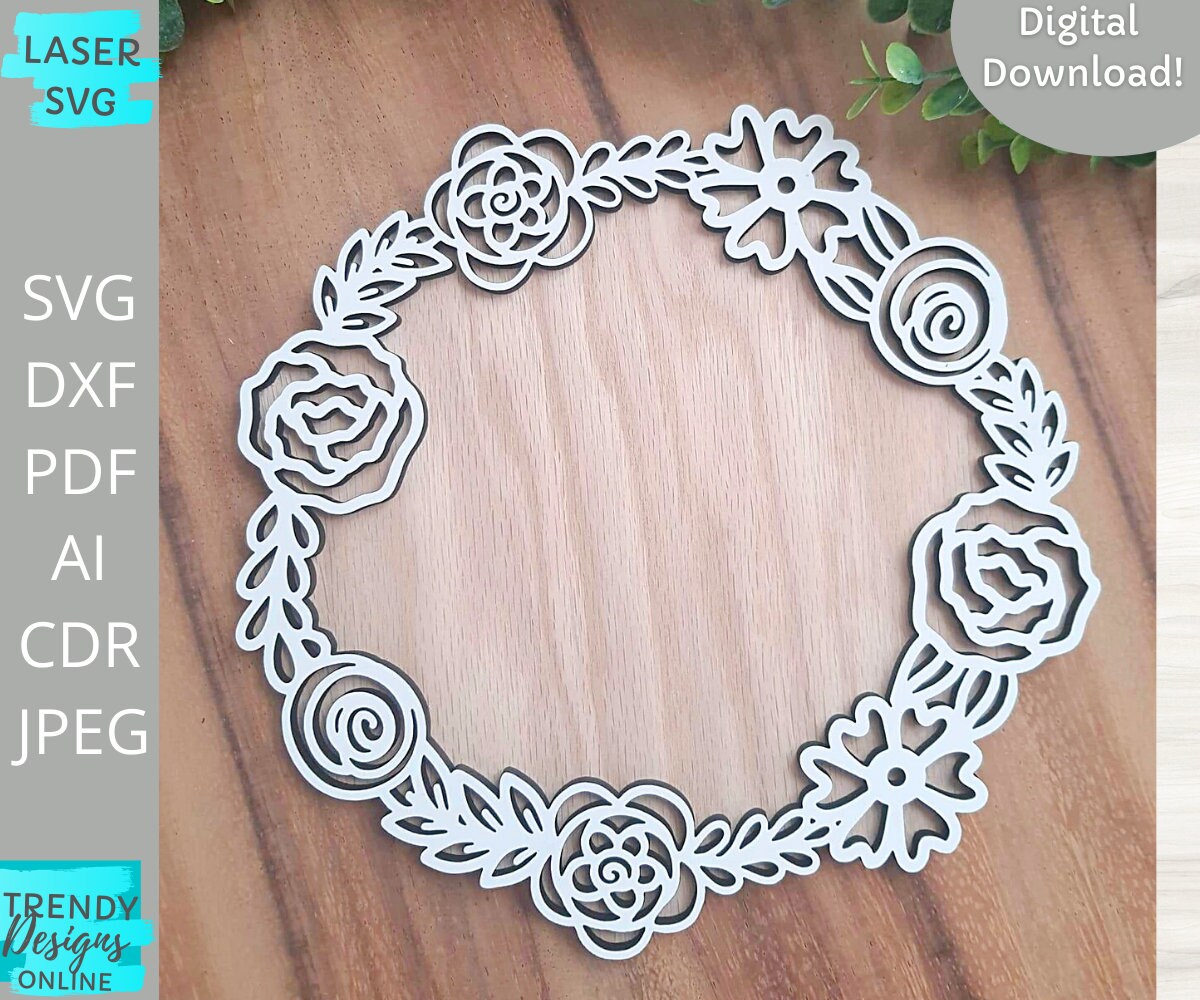 Floral Circle Svg Blank Floral Round Svg Glowforge Ready - Etsy