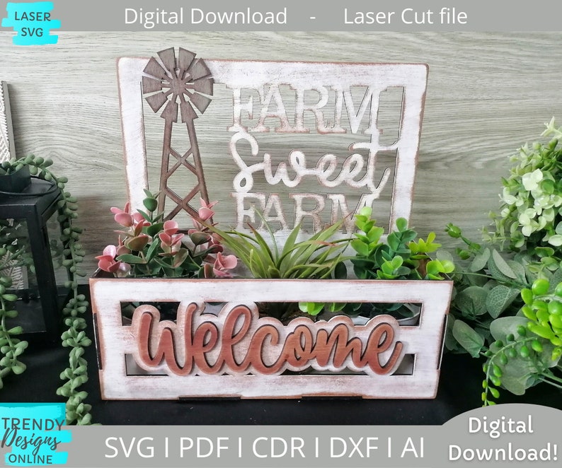 Windmill Planter Svg File Welcome Planter Svg Planter Box - Etsy
