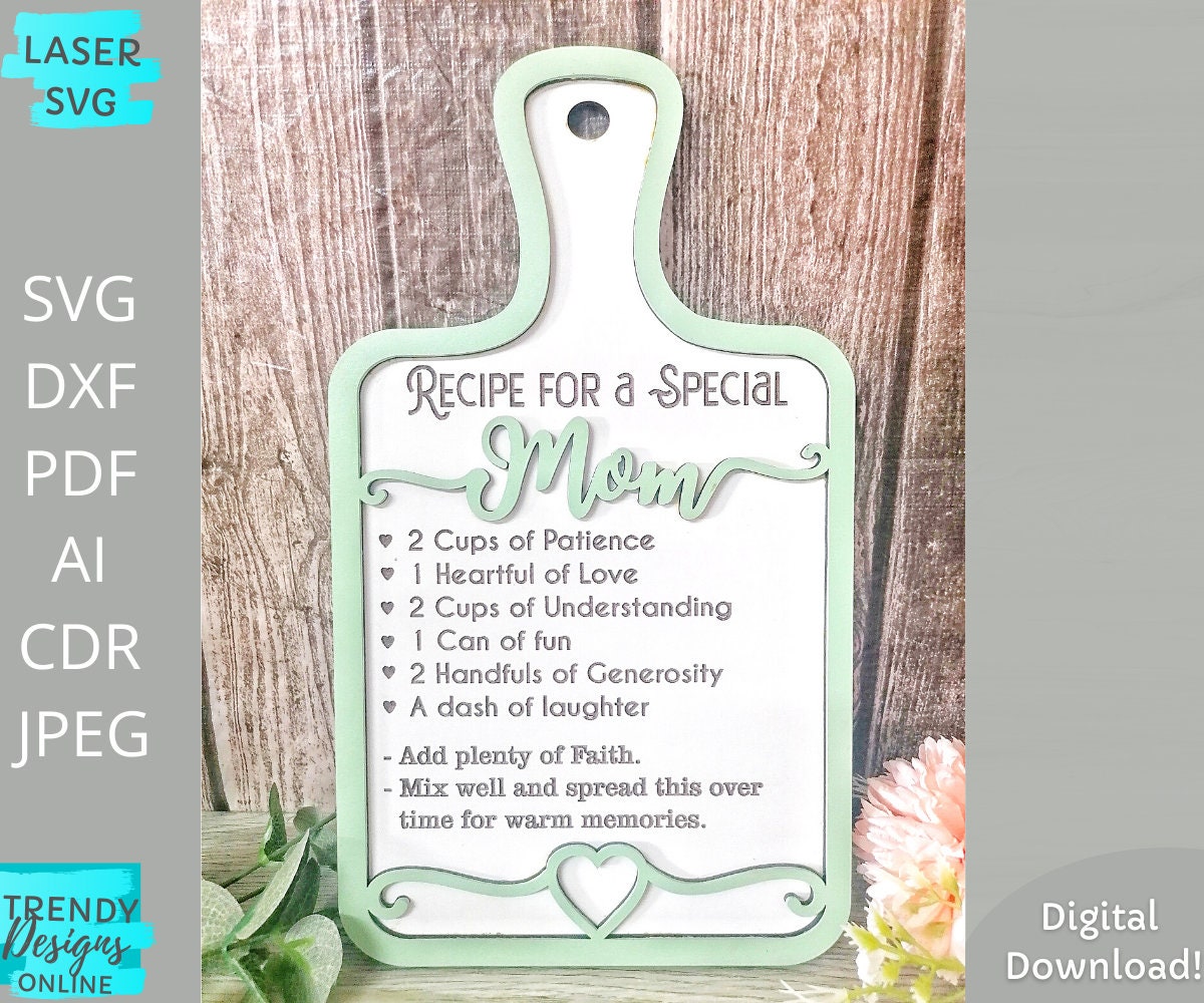 Recipe for Mom Cutting Board Svg File Recipe for Grandma Sign - Etsy ...