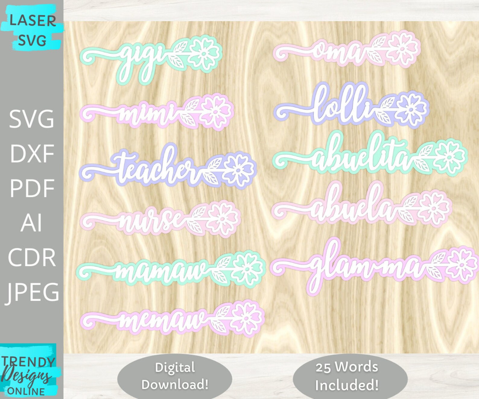 Flower Words Bundle Svg Mothers Day Floral Words Svg 25 - Etsy