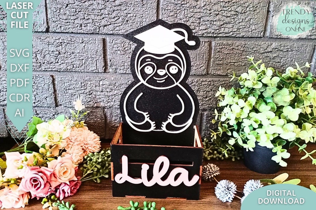 Sloth Graduation Crate Svg, Personalized Graduation Box Svg, Cute Sloth ...