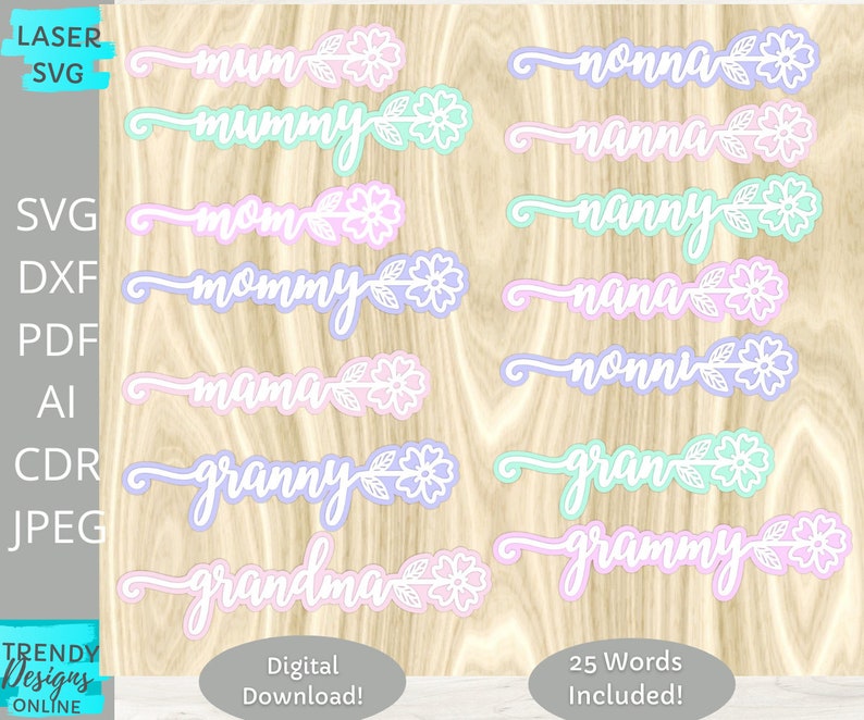 Flower Words Bundle Svg Mothers Day Floral Words Svg 25 - Etsy
