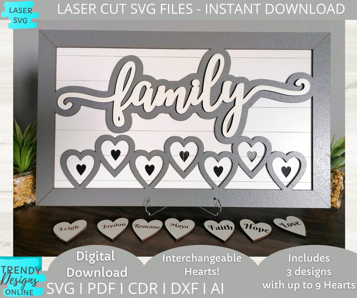 Family Frame Svg Interchangeable Svg Hearts Interchangeable | Etsy