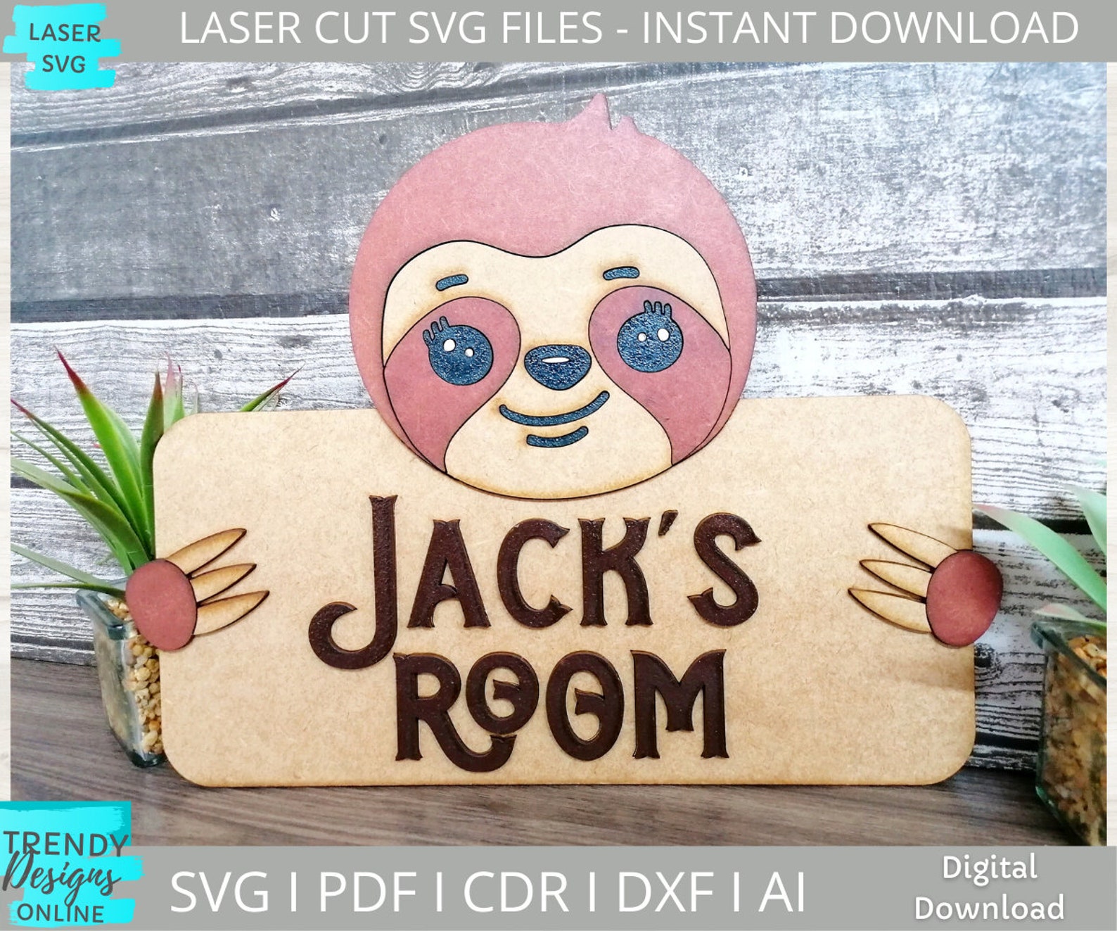 Sloth Sign Svg DIY Paint Kit Svg Kids Door Sign Svg | Etsy