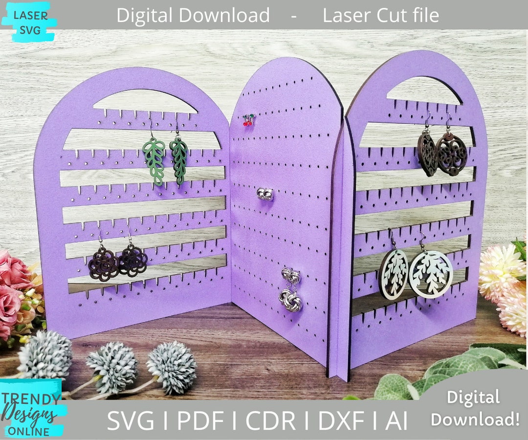 Floral Earrings Display Svg File, Trio Jewelry Display Svg, Glowforge ...