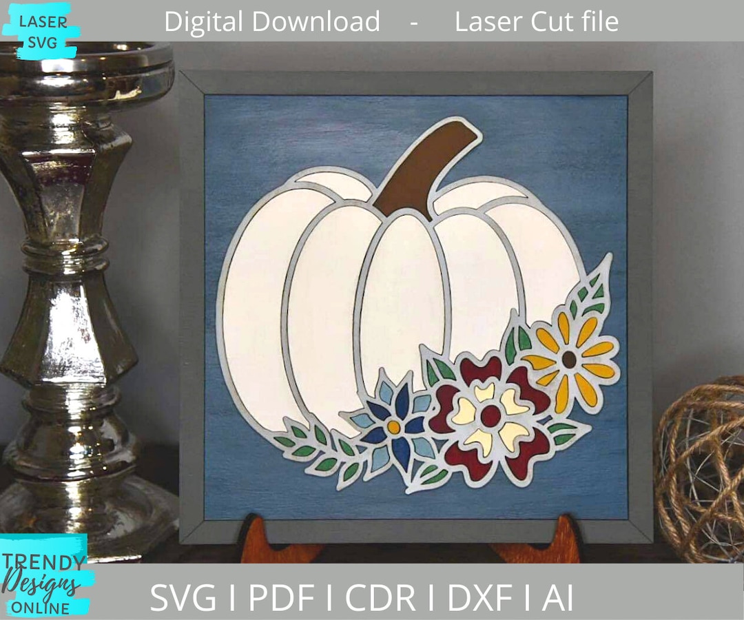 Floral Pumpkin Svg, Framed Pumpkin Sign Svg, Glowforge Ready, Laser Cut ...