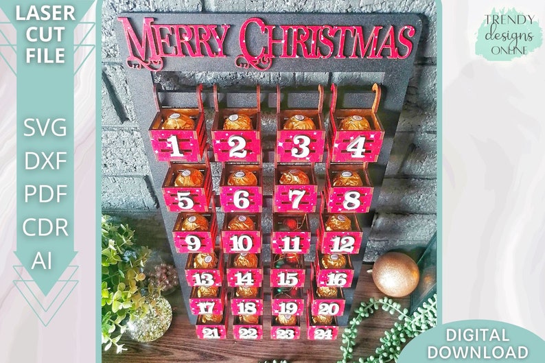 Christmas Advent Calender Svg File Chocolate Holder Svg - Etsy
