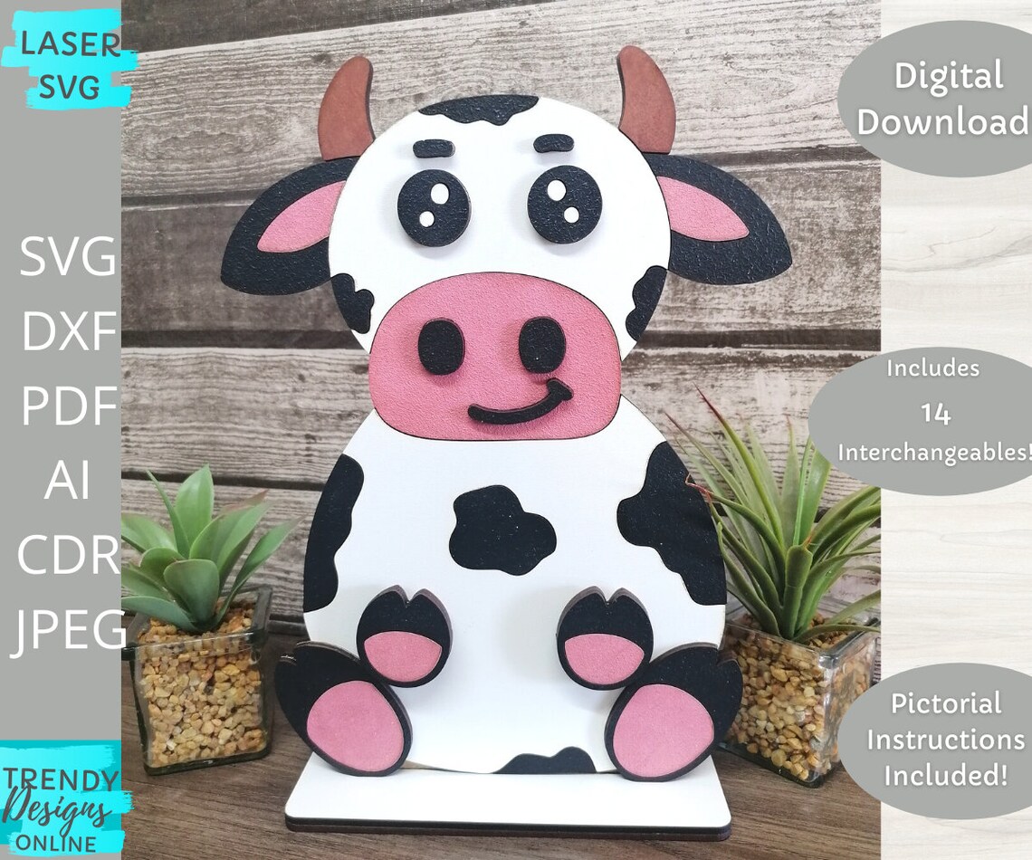 Cow Interchangeable Svg Freestanding Cow Svg Glowforge | Etsy