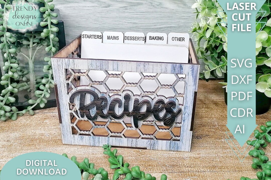 Chicken Wire Recipes Box Svg File, Recipe Box With Dividers Svg File ...