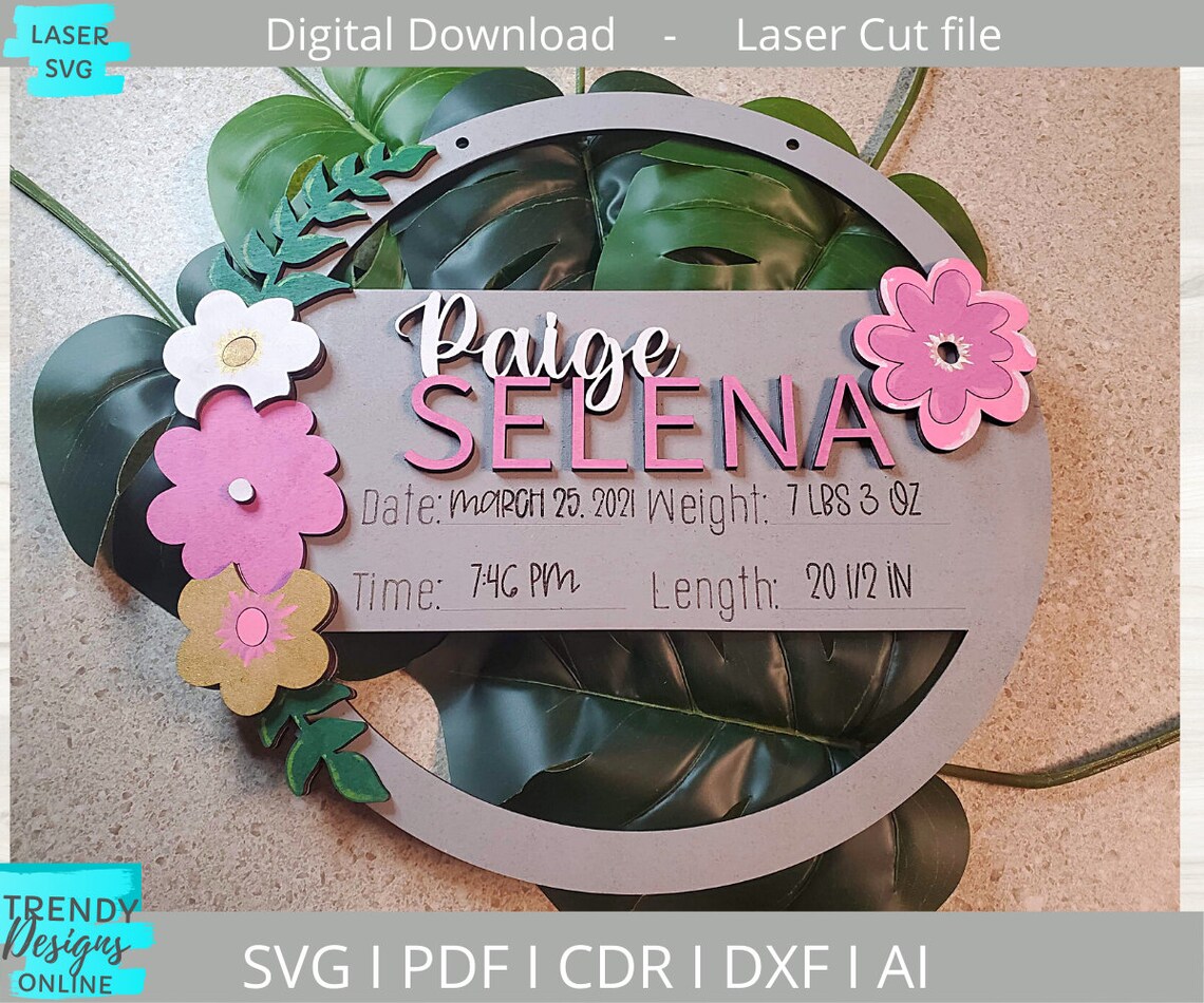Birth Stat Svg Floral Birth Announcement Svg Nursery Sign - Etsy
