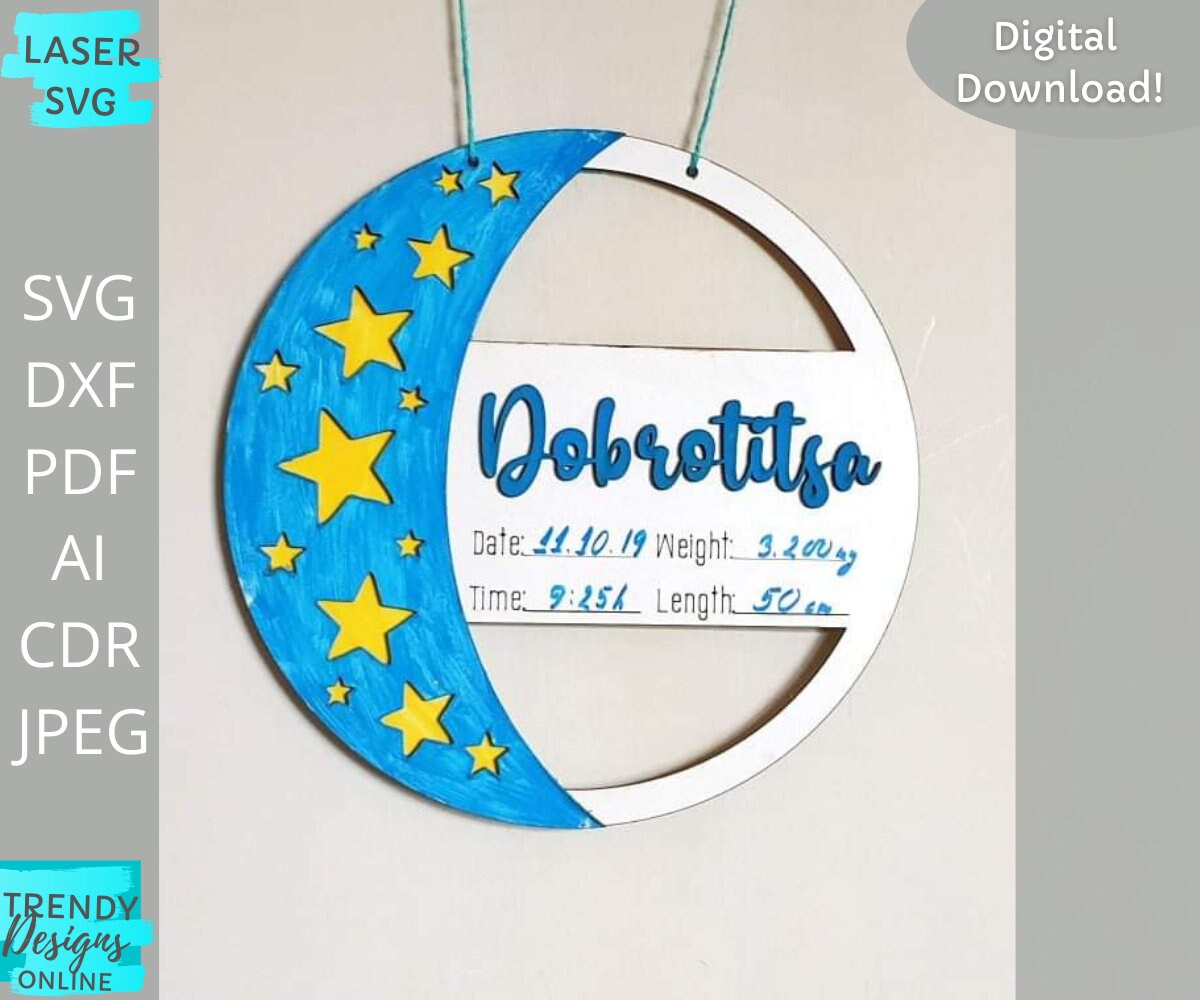 Birth Stat Svg Moon and Stars Newborn Announcement Svg - Etsy