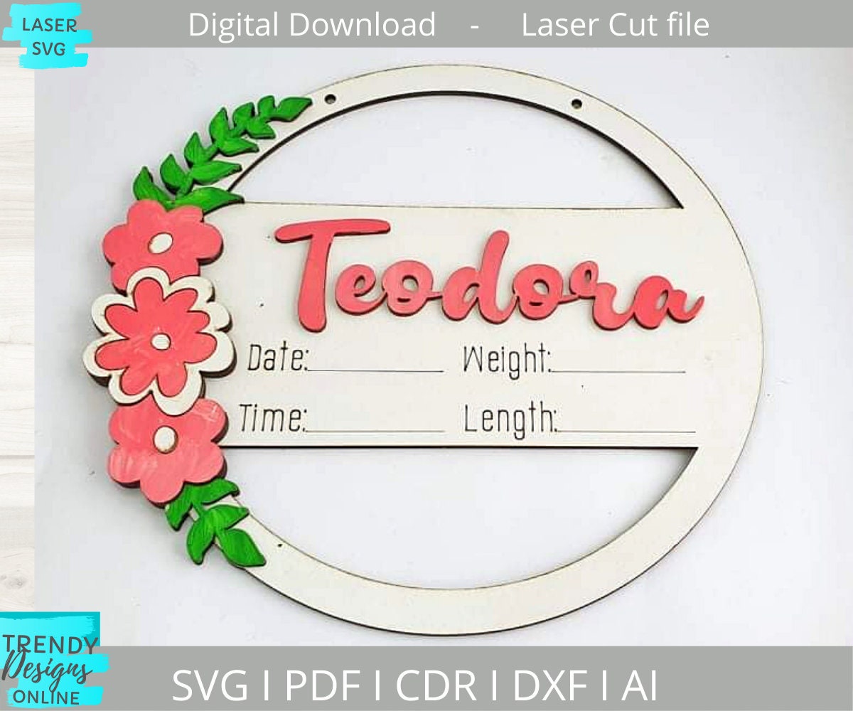 Birth Stat Svg Floral Birth Announcement Svg Nursery Sign - Etsy