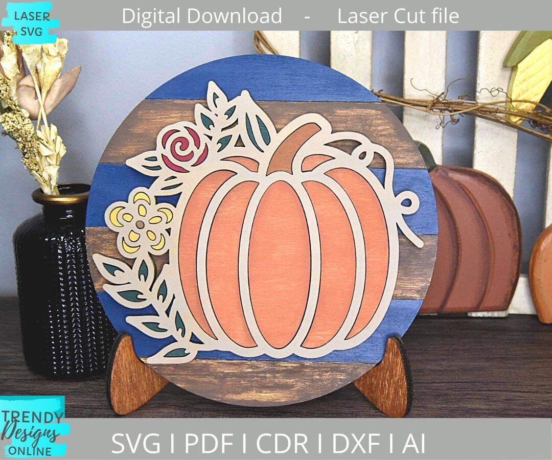 Floral Pumpkin Round Svg, Fall Pumpkin Sign Svg, Glowforge Ready, Laser ...