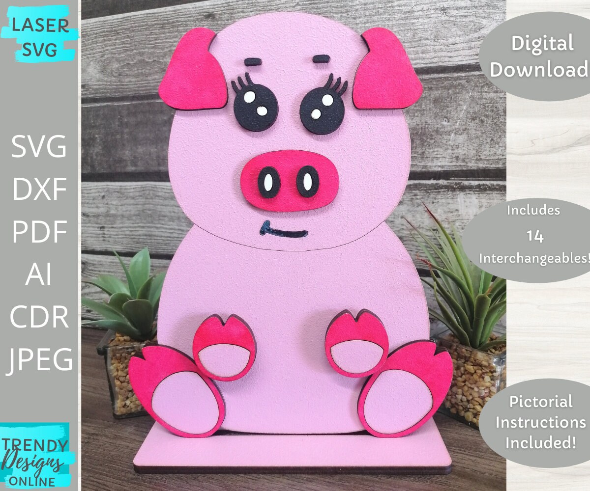 Pig Interchangeable Svg Freestanding Pig Svg Glowforge - Etsy