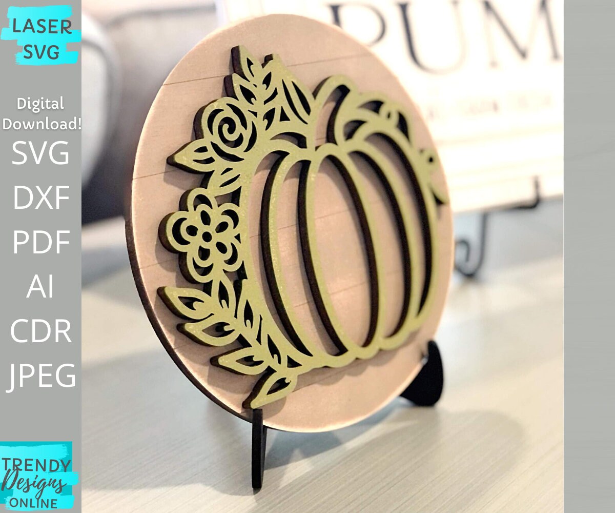 Floral Pumpkin Round Svg Fall Pumpkin Sign Svg Glowforge - Etsy