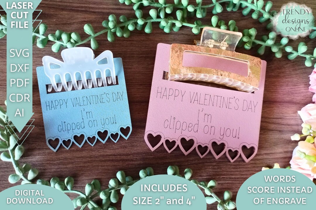 Claw Clip Holder Svg File, 2" and 4" Valentine's Hair Clip Display Svg ...