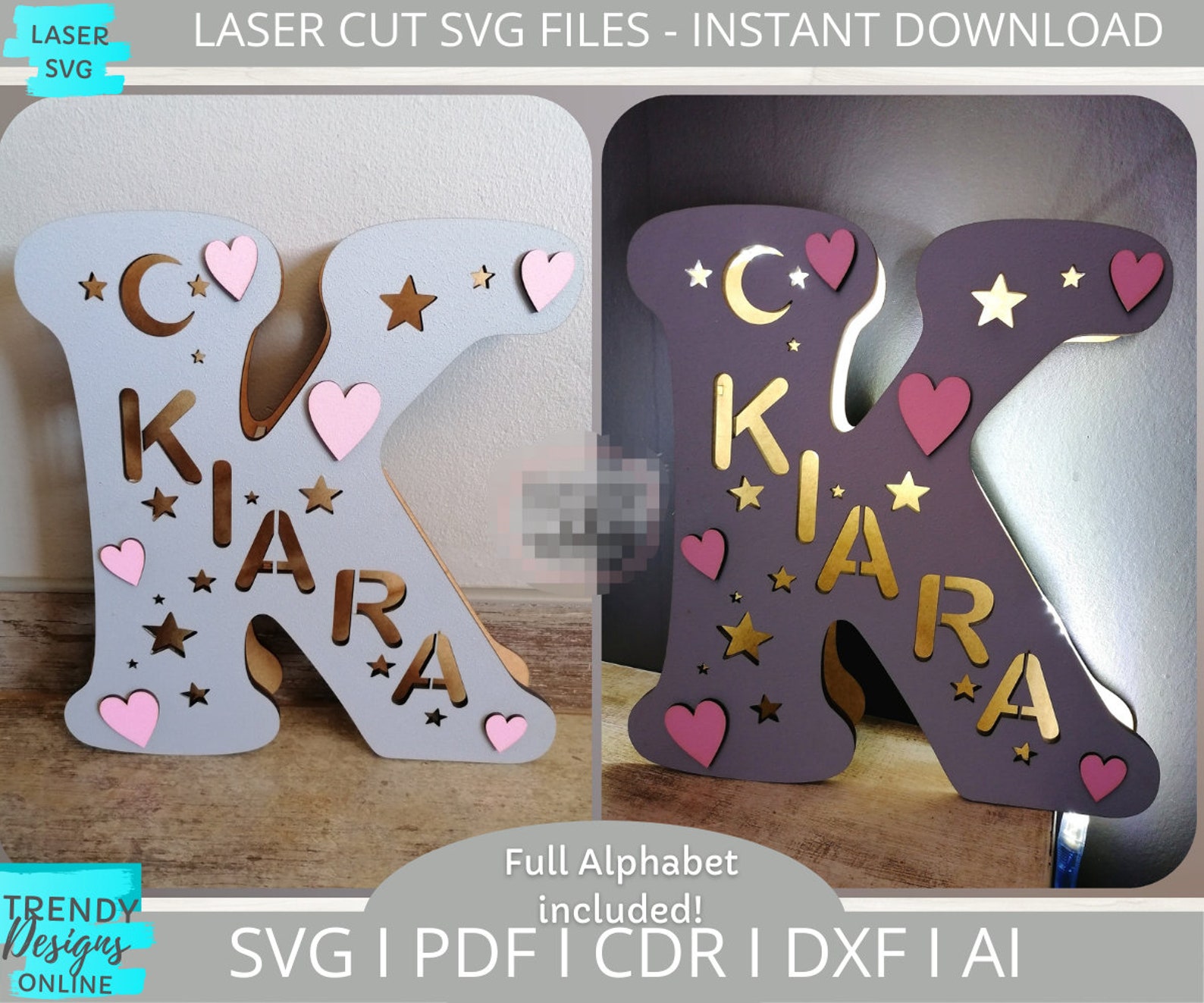 Letter Night Light Svg Full Alphabet Letters Svg ABC Lamp - Etsy