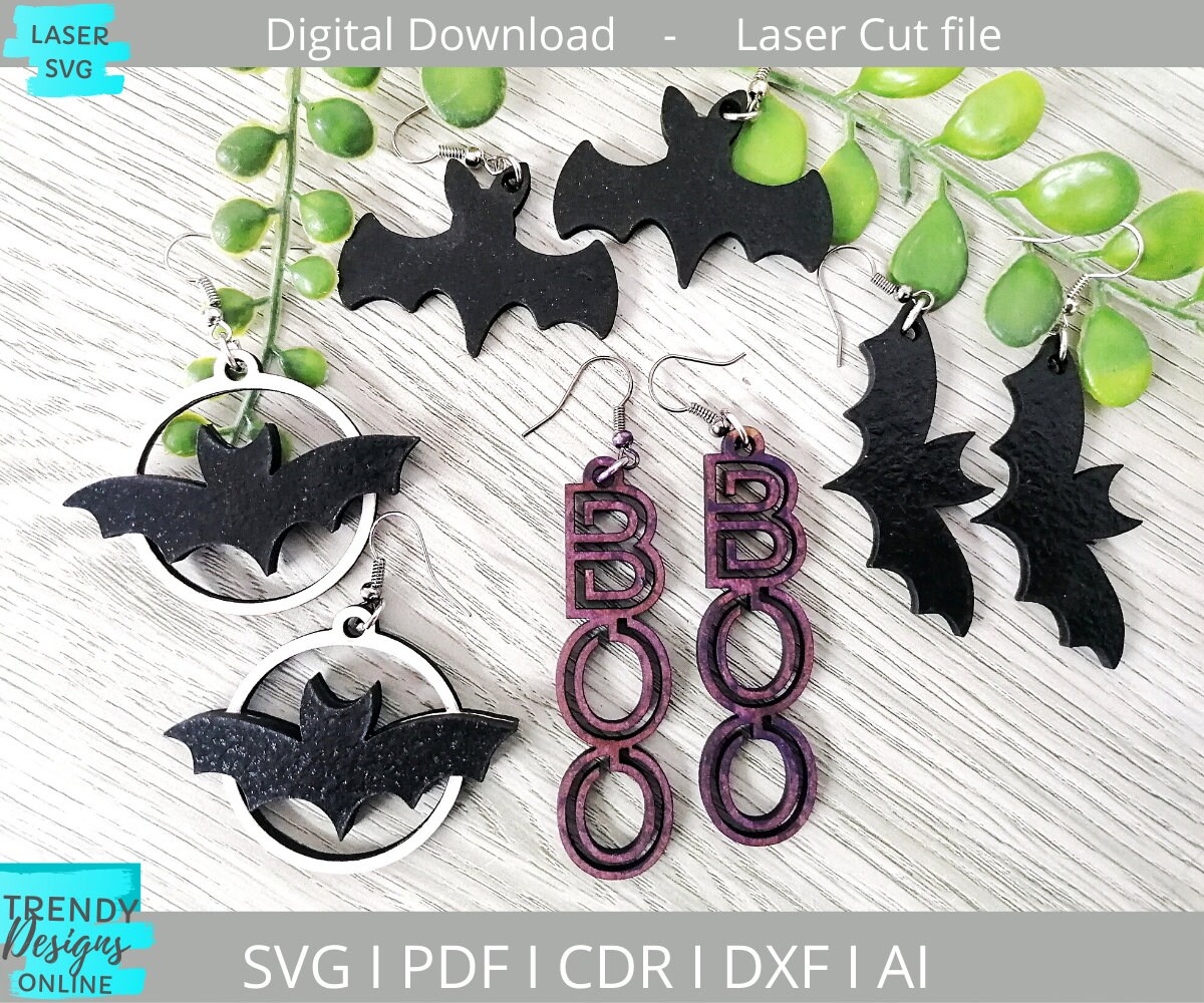 Bats Earrings Svg File Halloween Earrings Bundle Svg Boo - Etsy