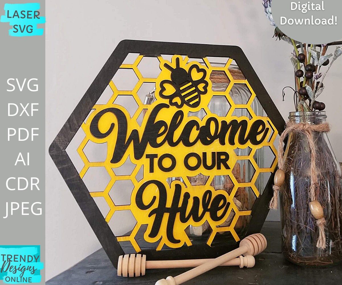 Welcome to our Hive Sign svg Honeycomb Sign svg Glowforge | Etsy
