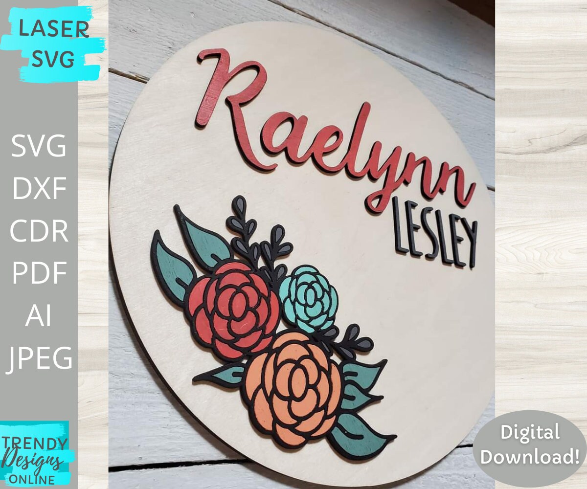Digital download Naomi Lee Floral Laser svg Nursery floral | Etsy