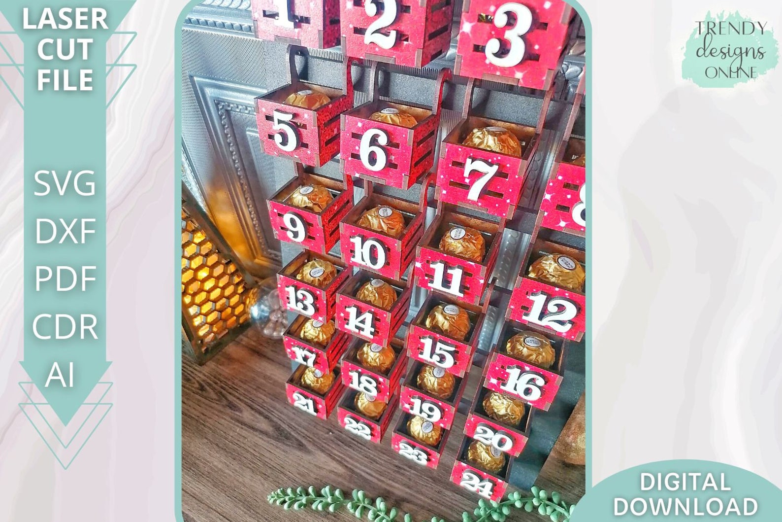 Christmas Advent Calender Svg File Chocolate Holder Svg - Etsy