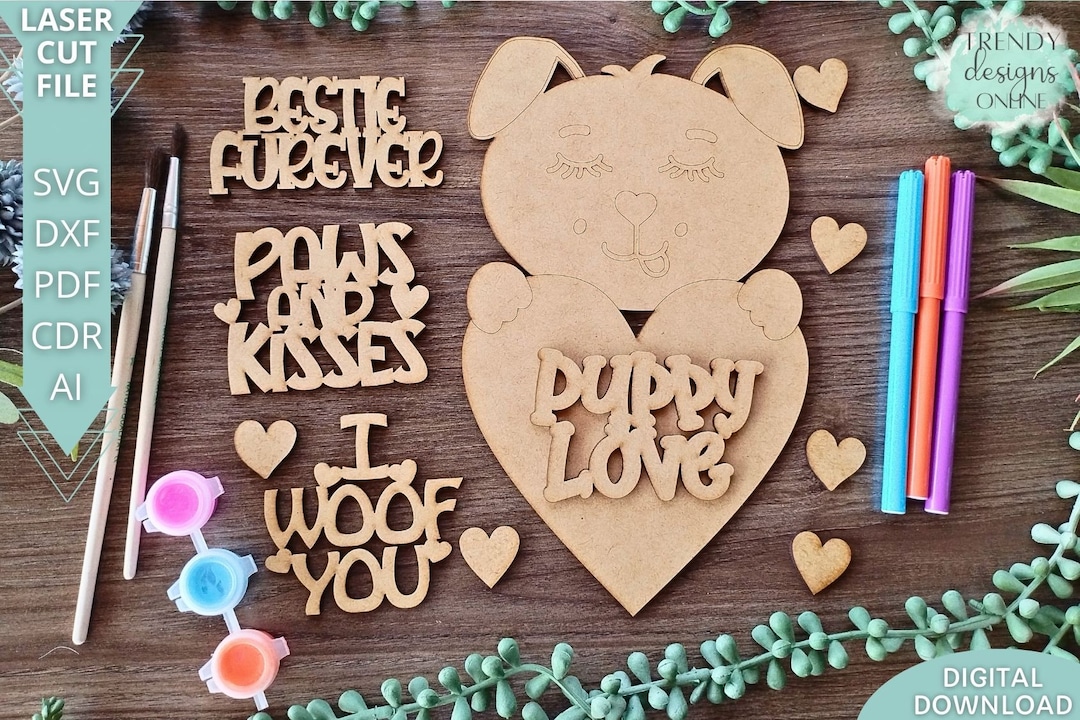 Valentine's Puppy DIY Paint Kit Svg, Dog Holding Heart DIY Paint Kit ...