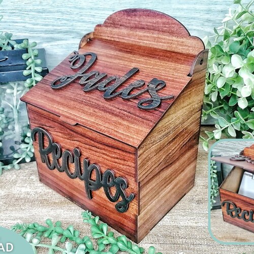 Recipes Box With Lid Svg File Recipe Cards Box With Dividers - Etsy