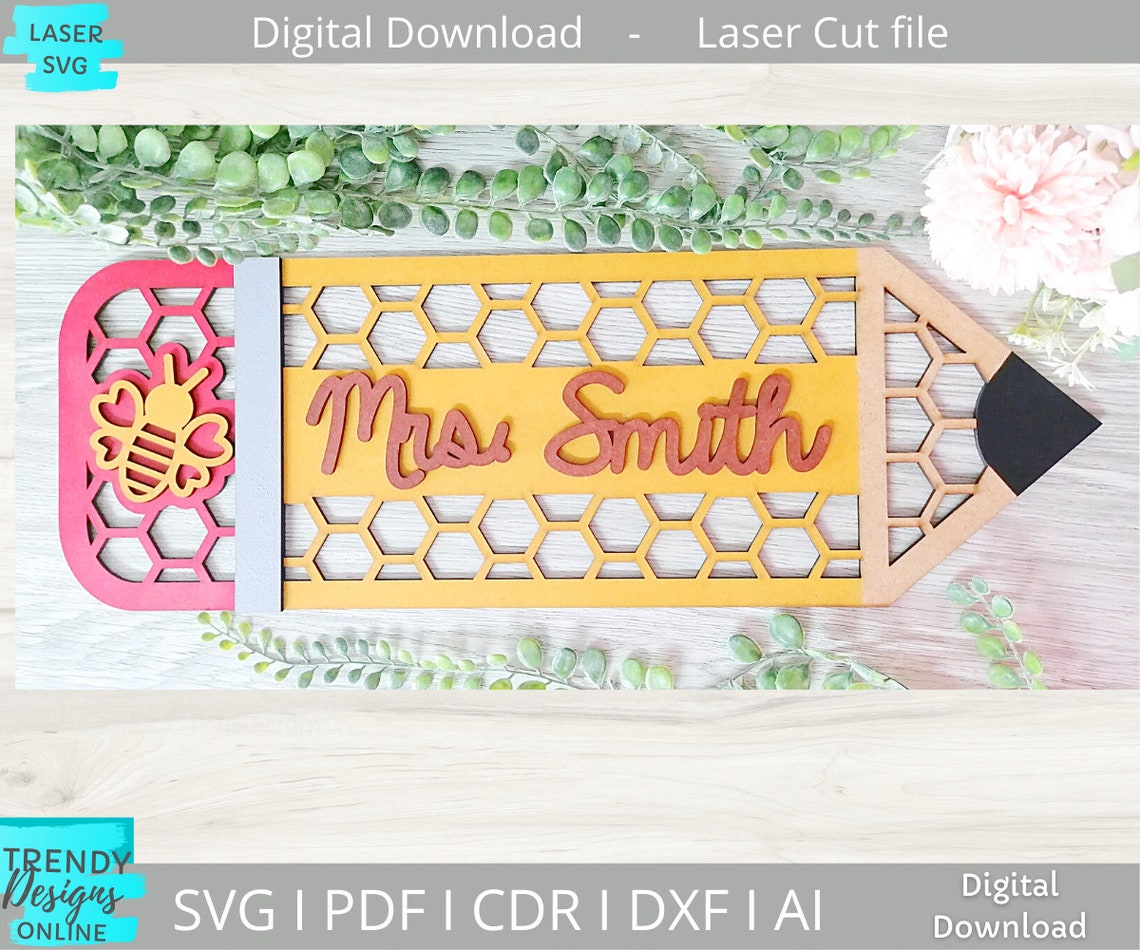 Teacher Pencil Sign Svg Personalized Teacher Appreciation - Etsy