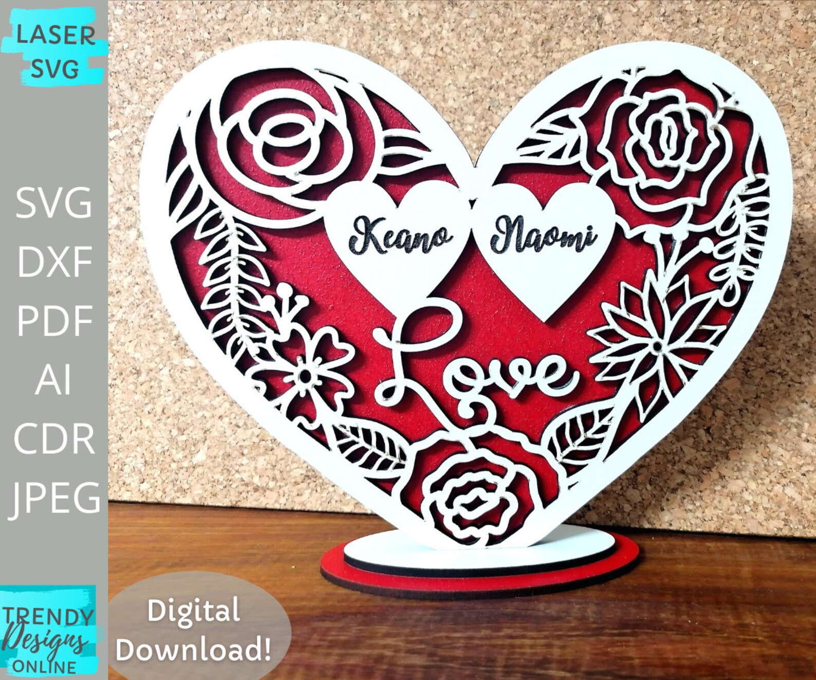 Wedding Floral Heart Svg Personalized Heart Stand Svg - Etsy