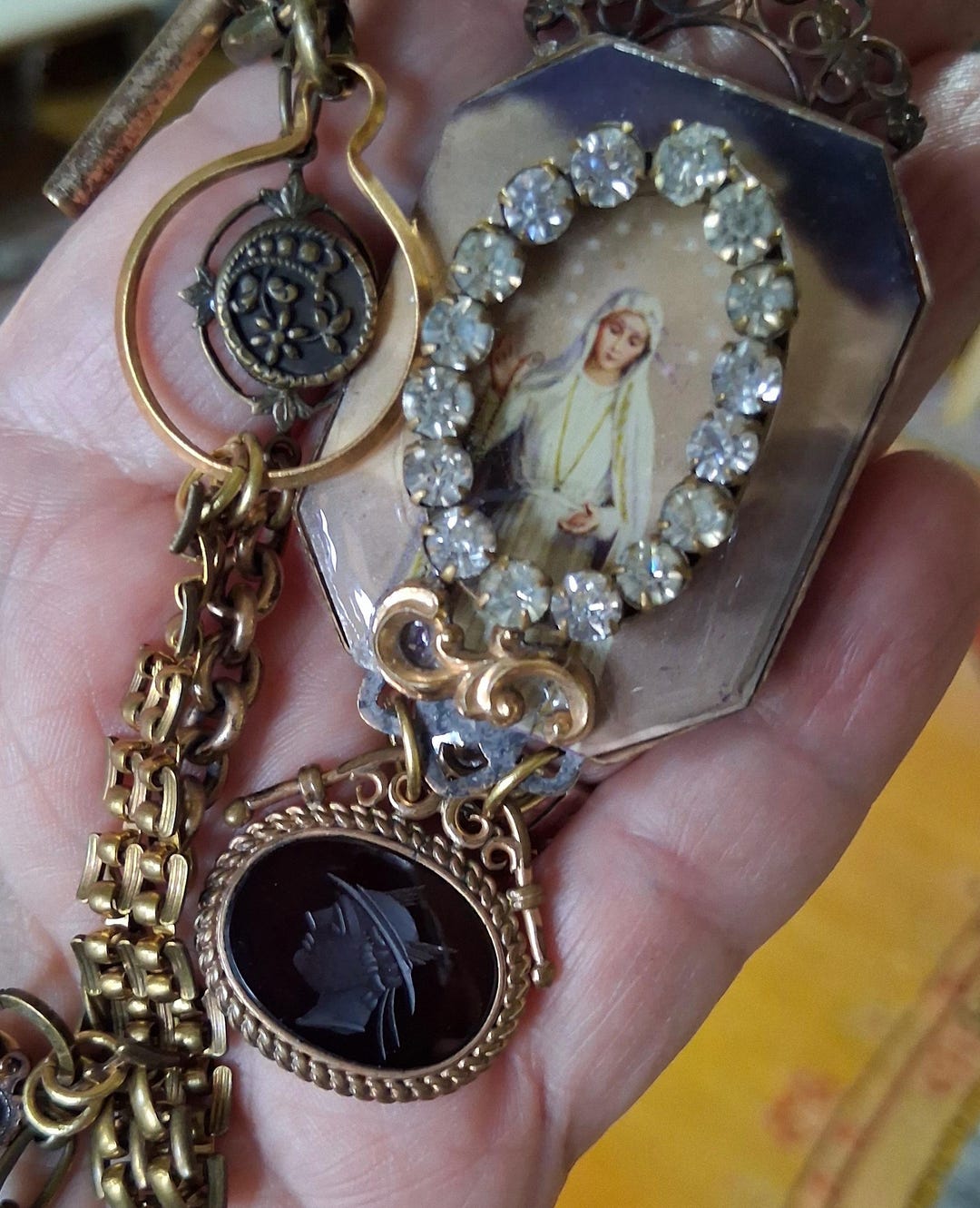 Vintage Religious Pendant and Watch Fob Assemblage Necklace - Etsy
