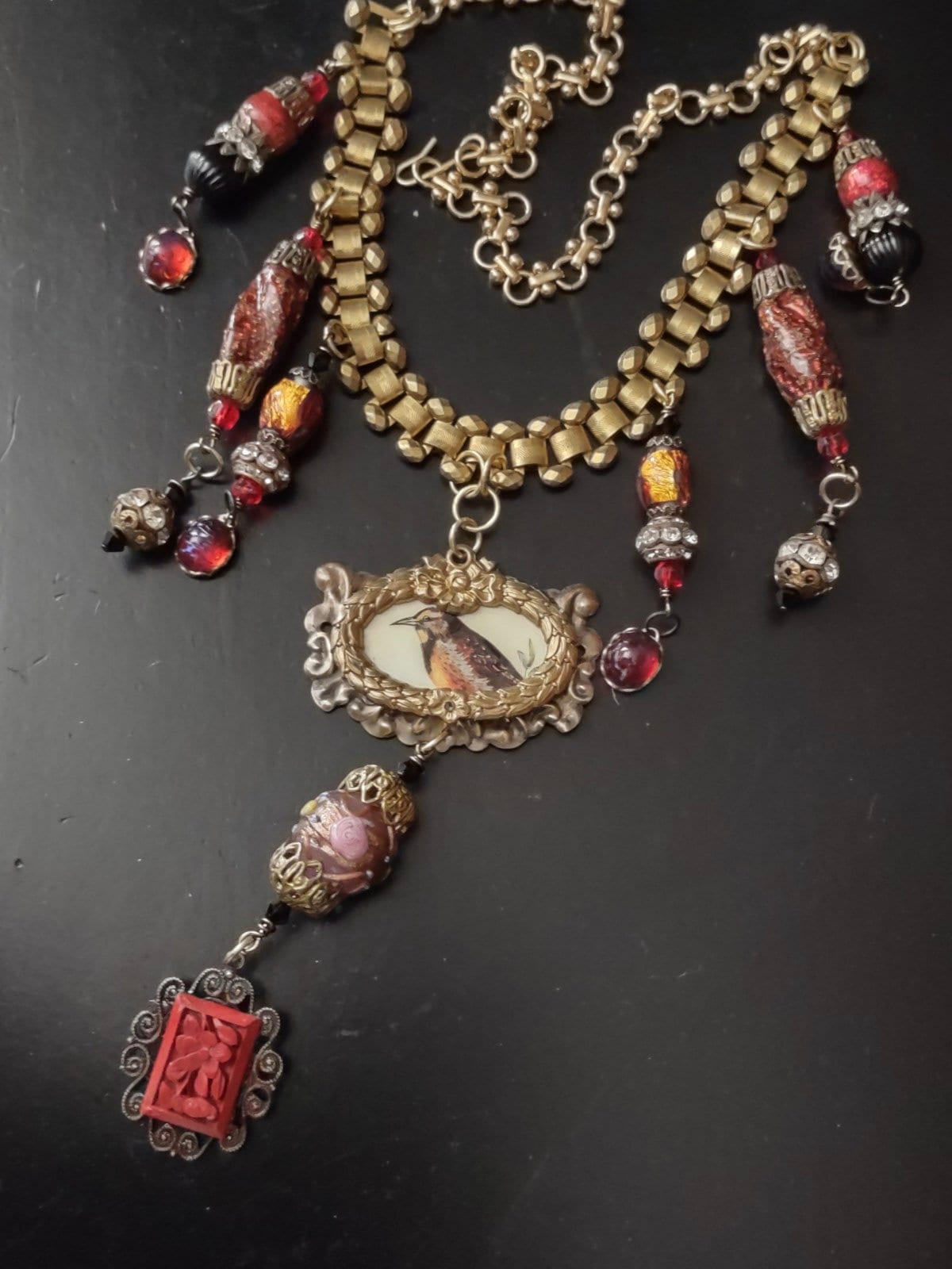 Vintage Victorian Style Czech Foil Glass, Cinnabar and Bird Print ...