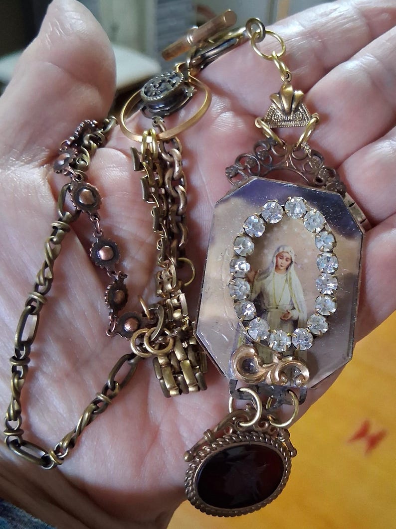 Vintage Religious Pendant and Watch Fob Assemblage Necklace - Etsy