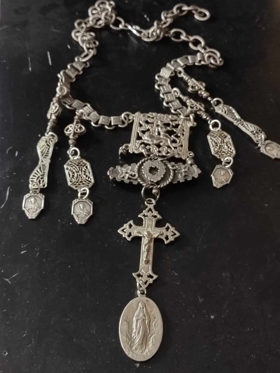 Antique Victorian Silver Religious Assemblage Necklace - Etsy