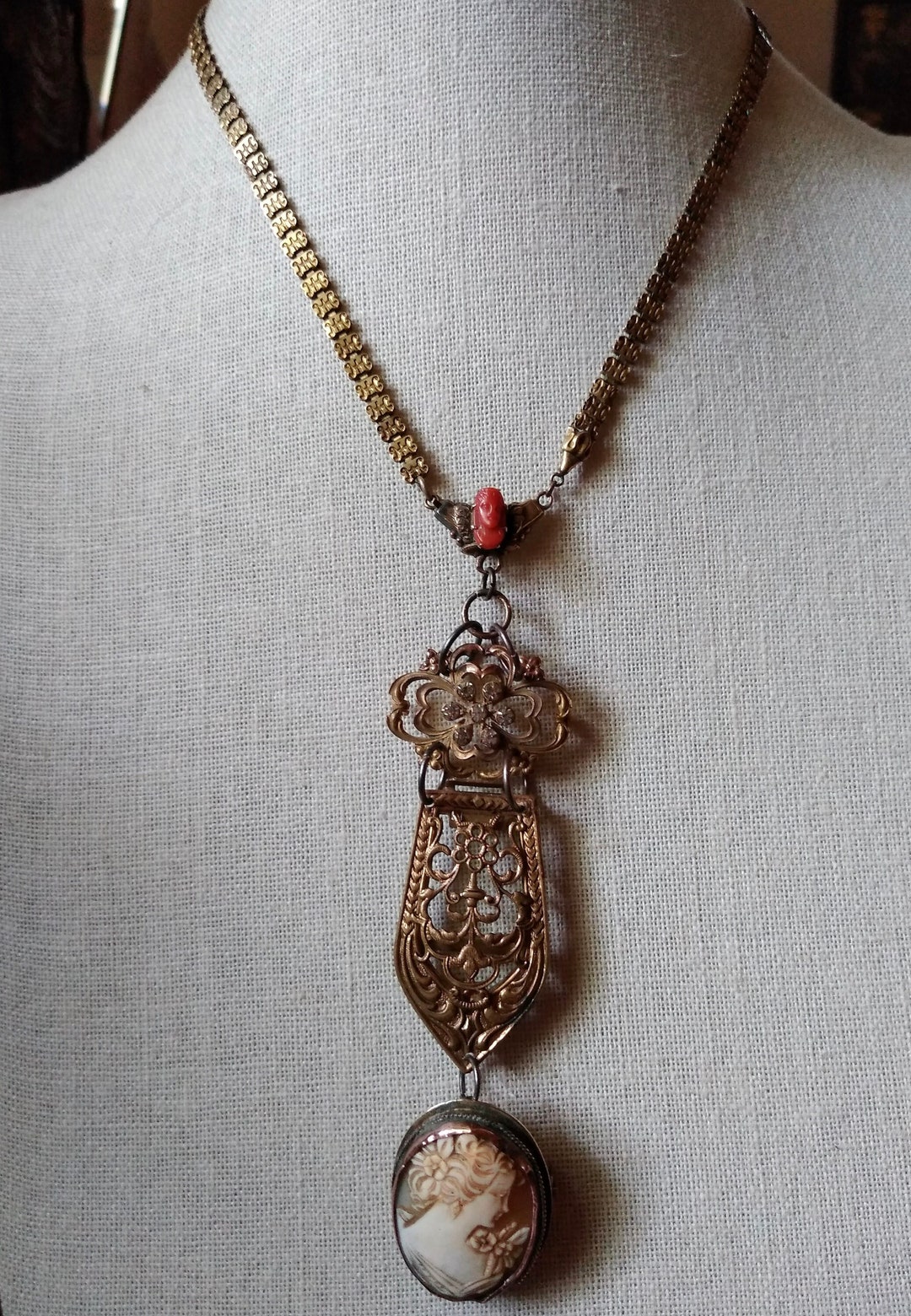 Vintage Antique Victorian Gold Filled Book Chain Cameo Assemblage ...