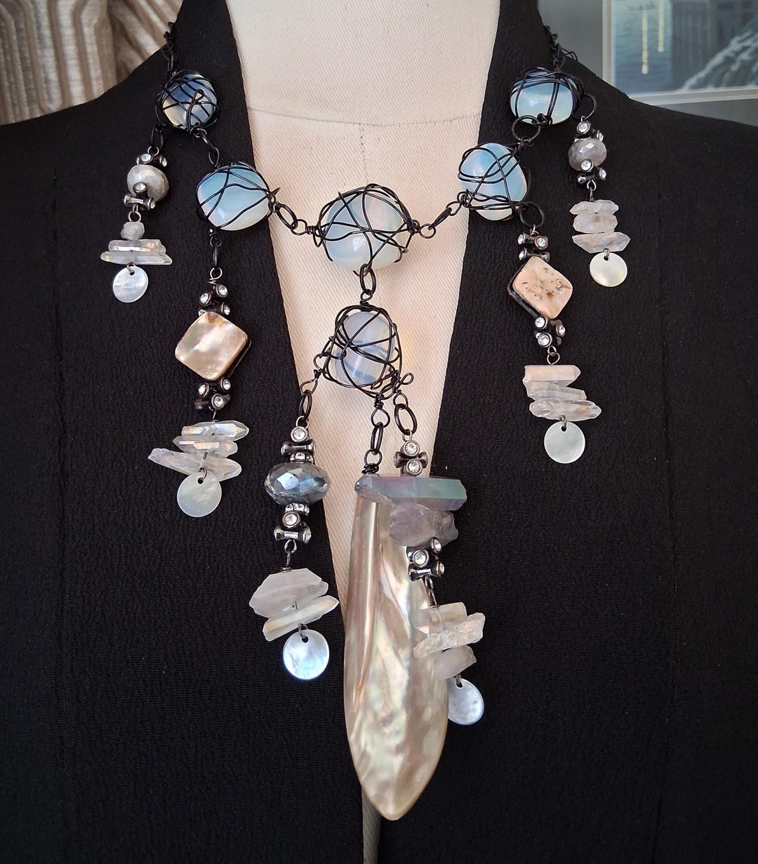 OOAK Caged Opalite Nuggets, Abalone, and Crystal Avant Garde Assemblage ...