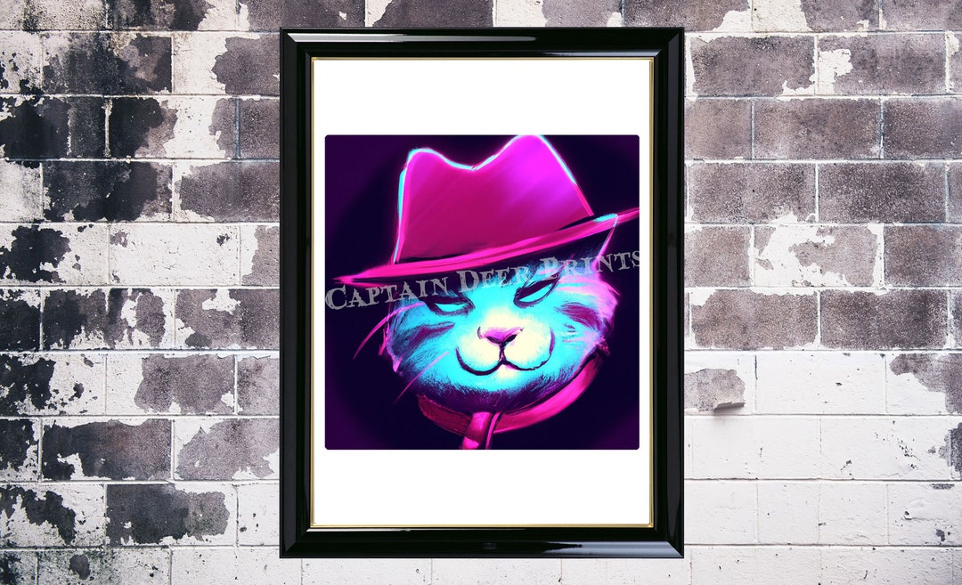 Synthwave Cat Print Wall Art Vaporwave Decor Cat Poster Funky - Etsy