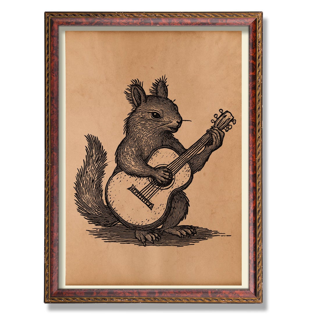 Squirrel Playing Guitar Vintage Poster | Rustic Animal Wall Art ...