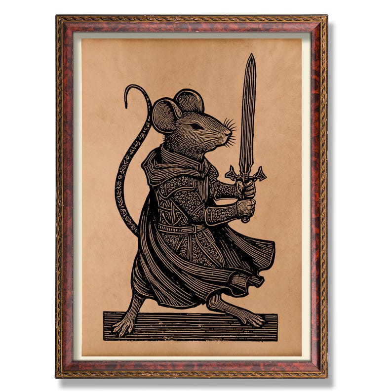 Rustic Knight Mouse Wall Art – Vintage Mouse Poster, Antique Medieval ...