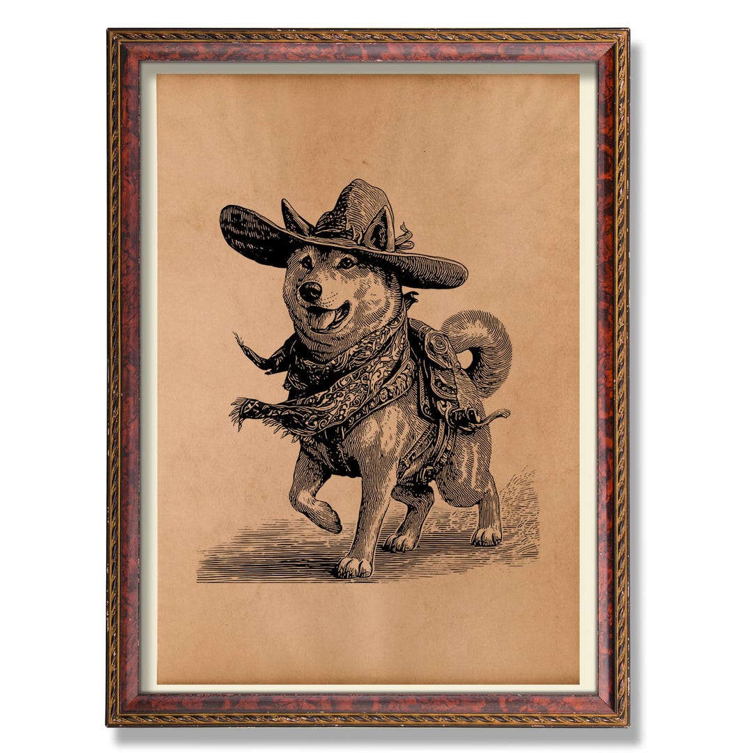 Cowboy Shiba Inu Poster – Vintage Dog Wall Art, Rustic Western Pet ...
