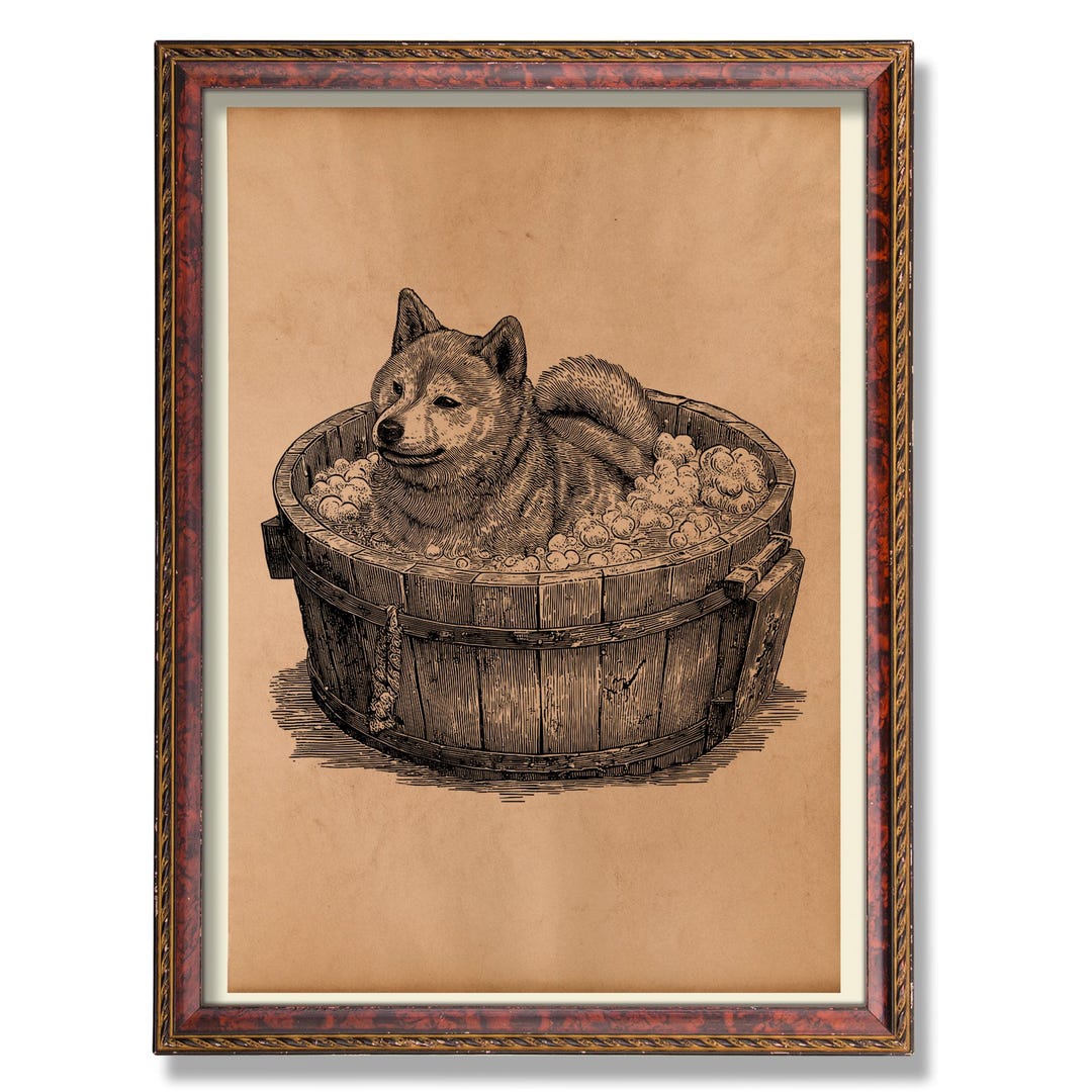 Vintage Shiba Inu Bath Poster – Rustic Dog Bathroom Wall Decor ...