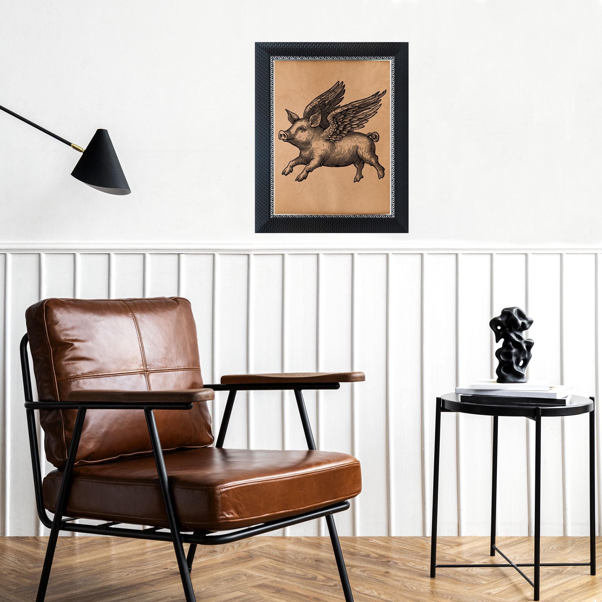 Vintage Flying Pig Poster | Rustic Pig Wall Art | Antique Style ...