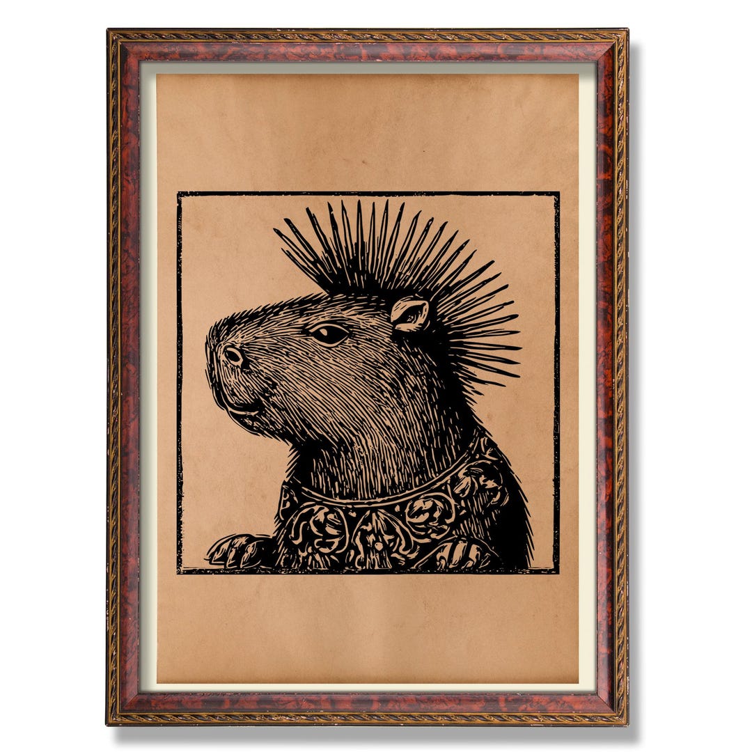 Vintage Punk Capybara Poster Antique Animal Wall Art Mohawk Capybara ...