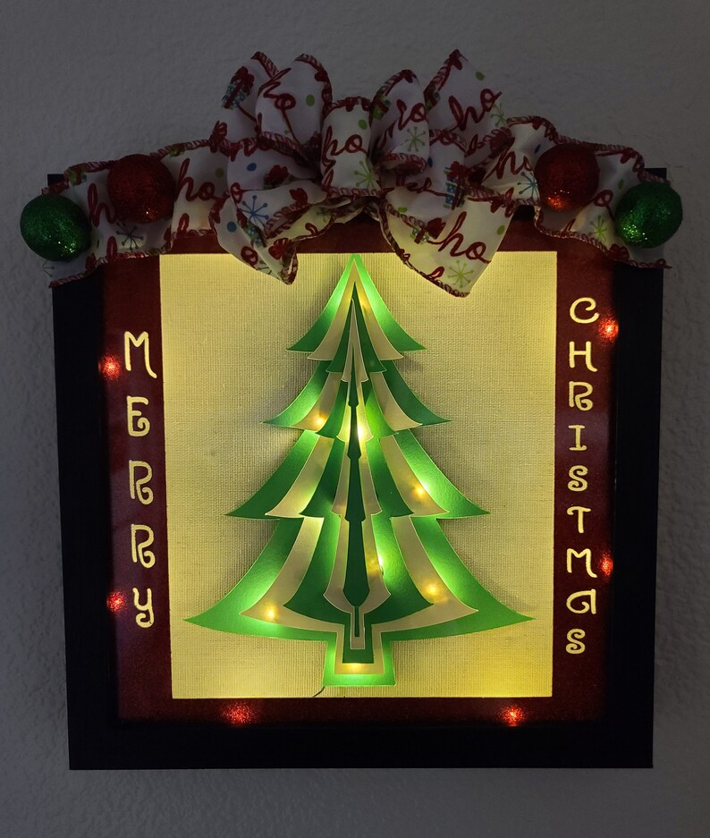 Lighted Christmas Tree Shadow Box - Etsy