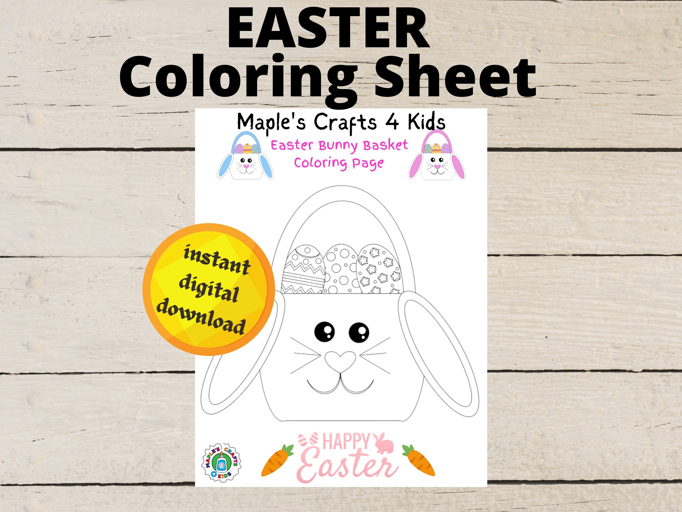 Instant Digital Download Easter Coloring Sheet for Easter Bunny Basket ...