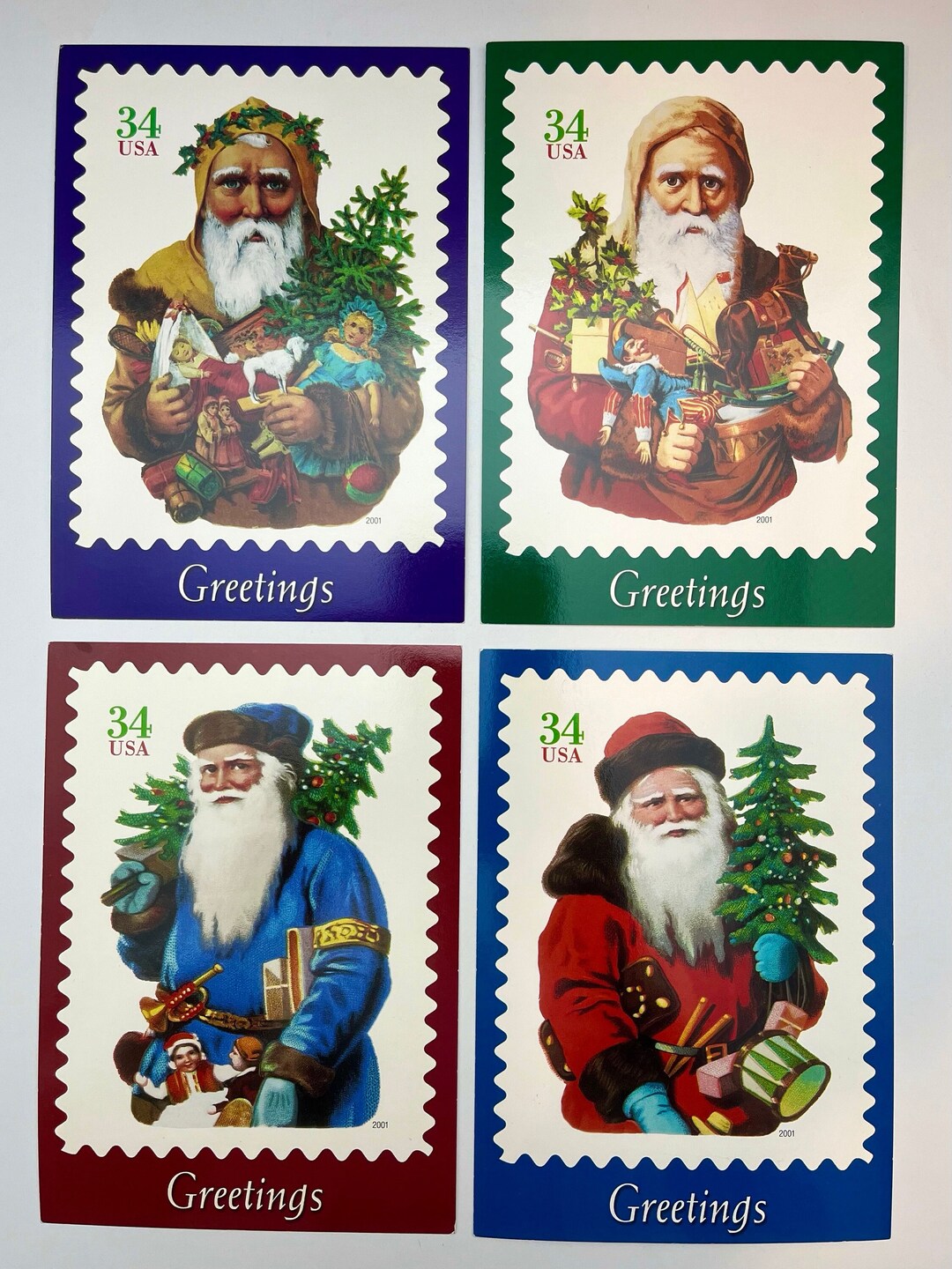 Set of 4 USPS Santa Themed Christmas Postcards- Circa 2001 - Etsy