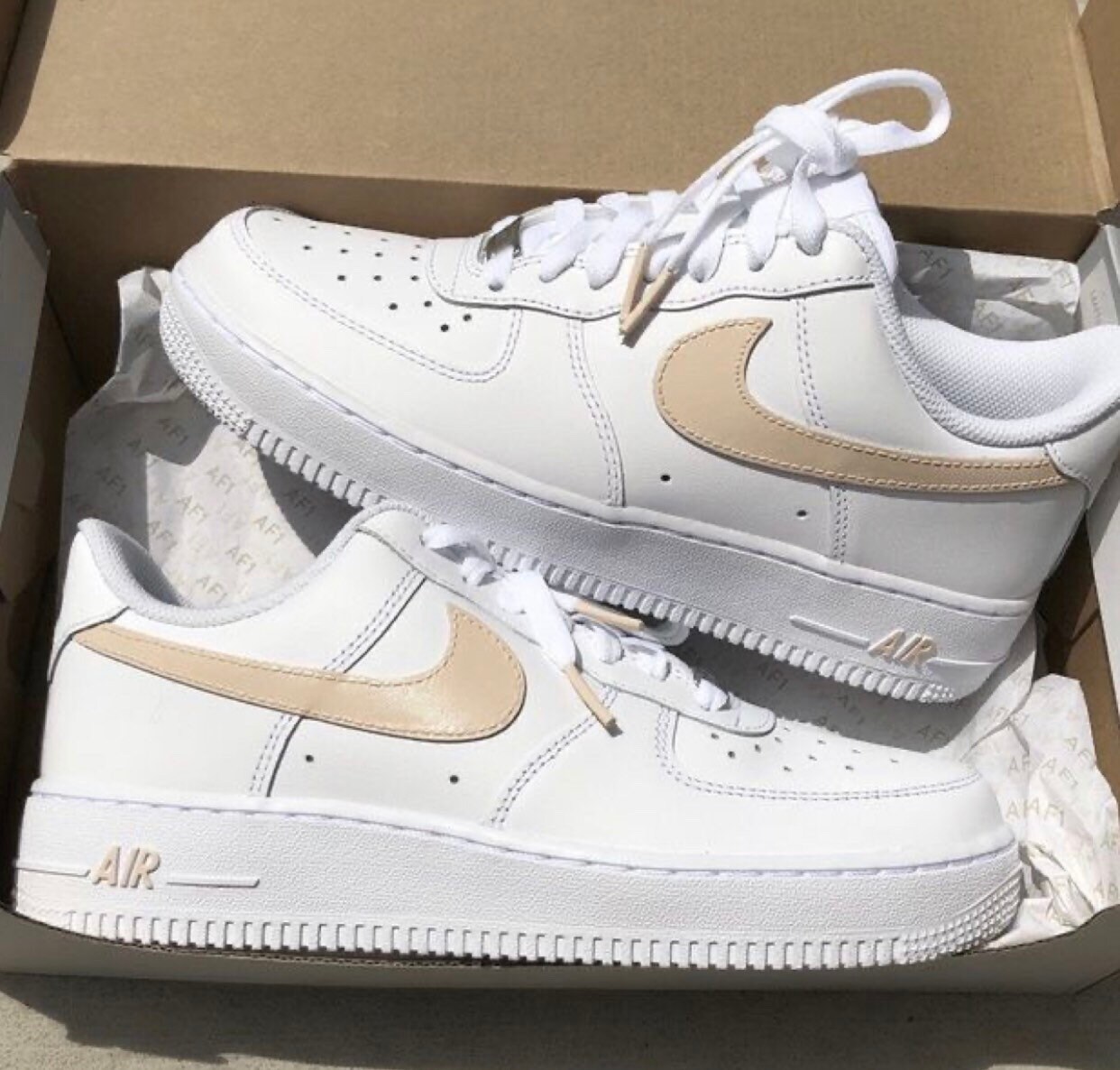 Beige Swoosh Custom Air Force 1 - Etsy