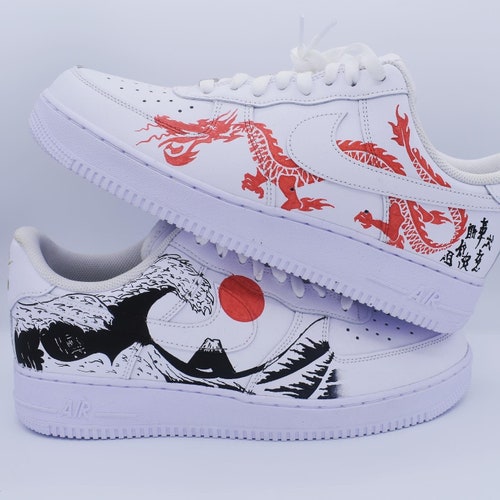 Blue and Red Custom Painted Dragon Air Force 1s - Etsy
